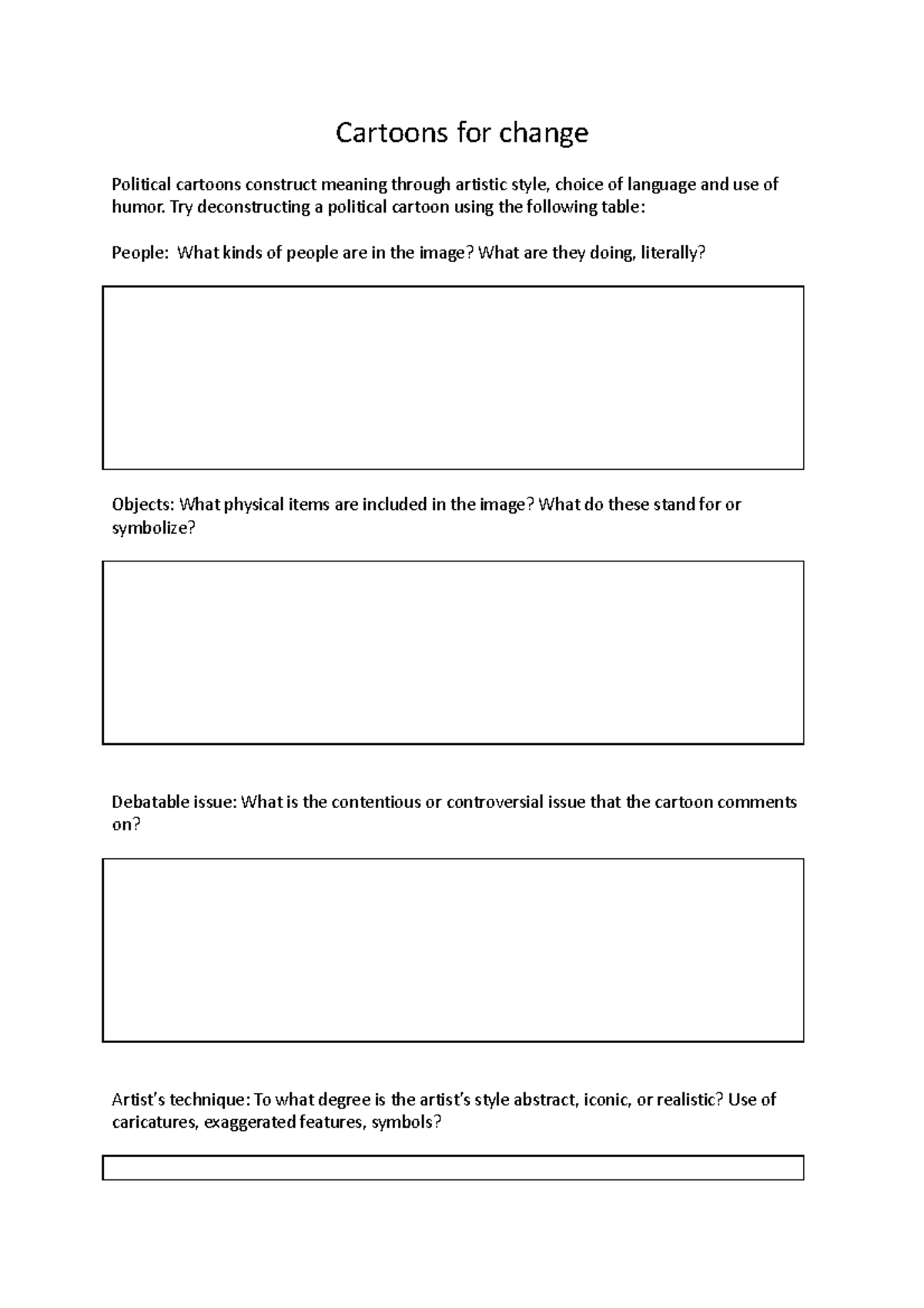 Cartoons for change - Cartoons for change Political cartoons construct ...