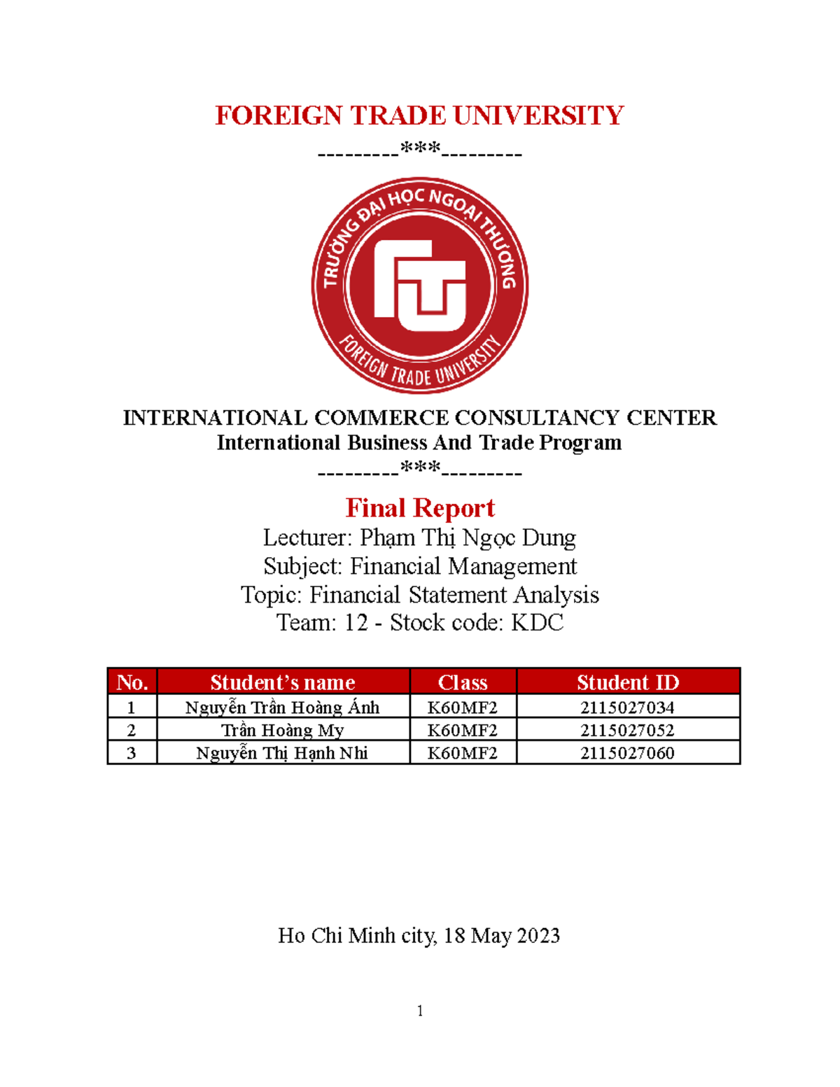 [Financial Management - Team 12] Final Report - FOREIGN TRADE ...