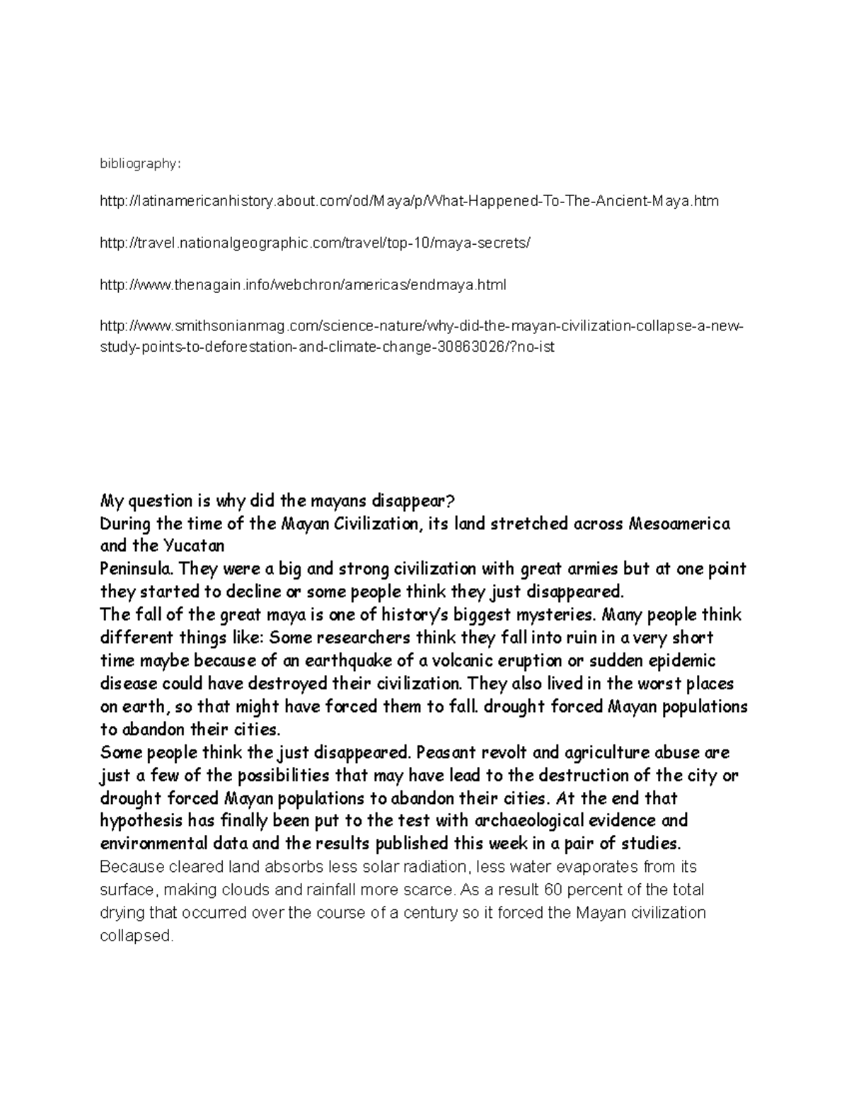 Mayans 2014 speech for class - bibliography: - Studocu