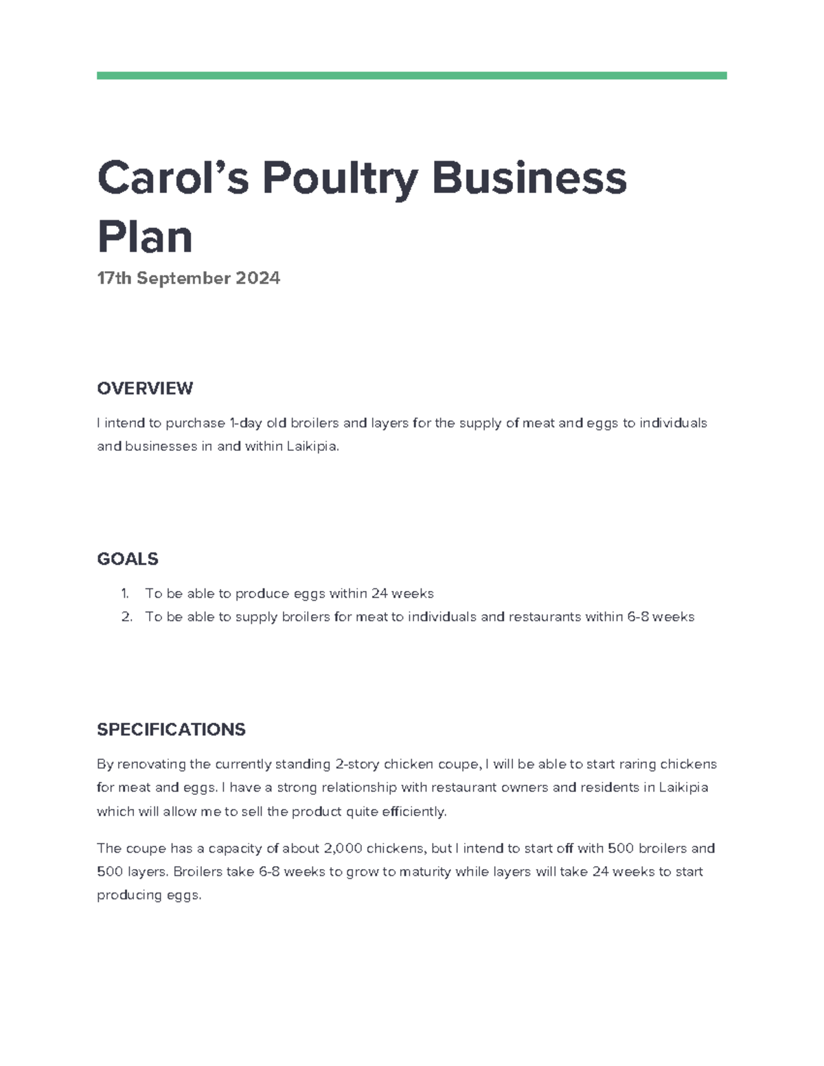 Project proposal - Carol’s Poultry Business Plan 17th September 2024 ...