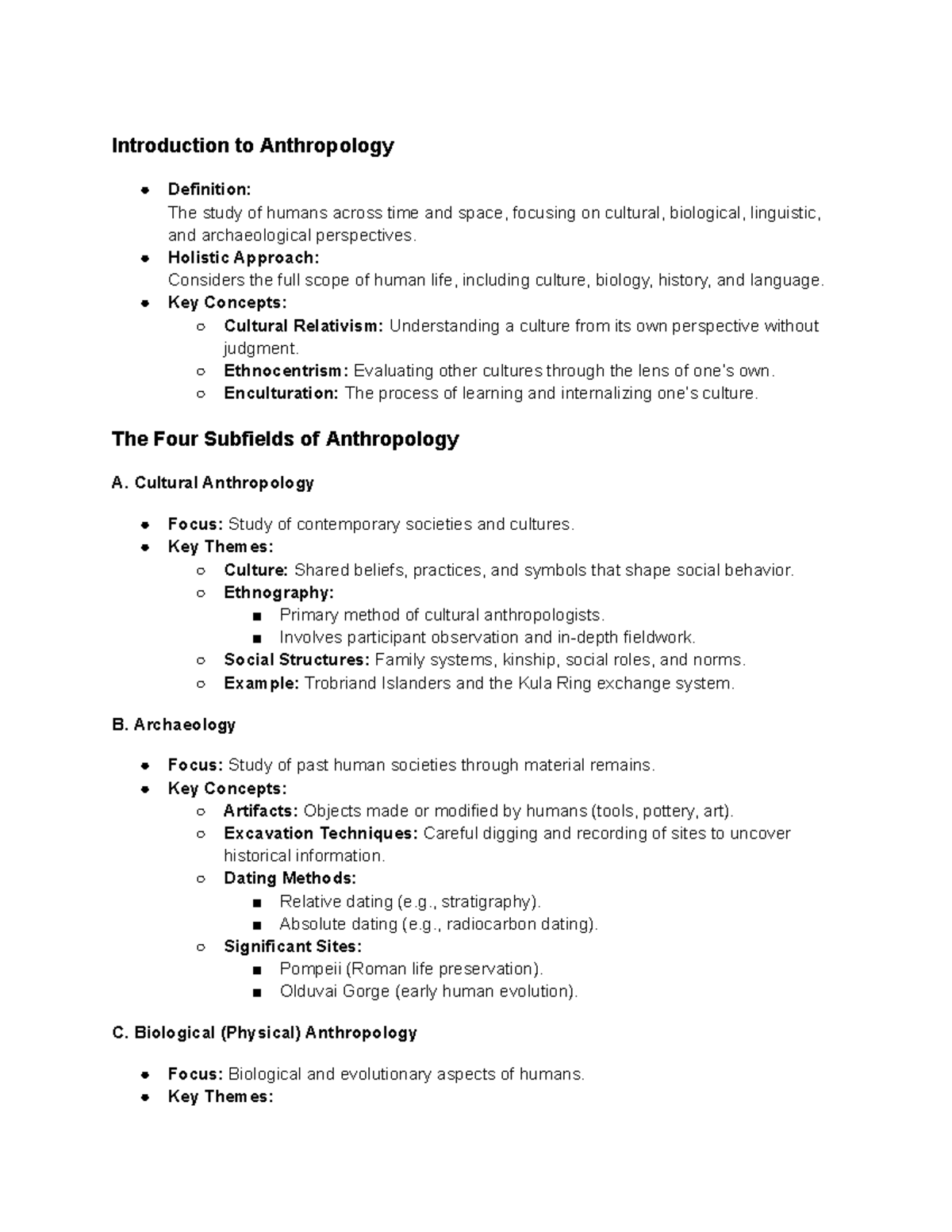 Introduction to Anthropology - Holistic Approach: Considers the full ...