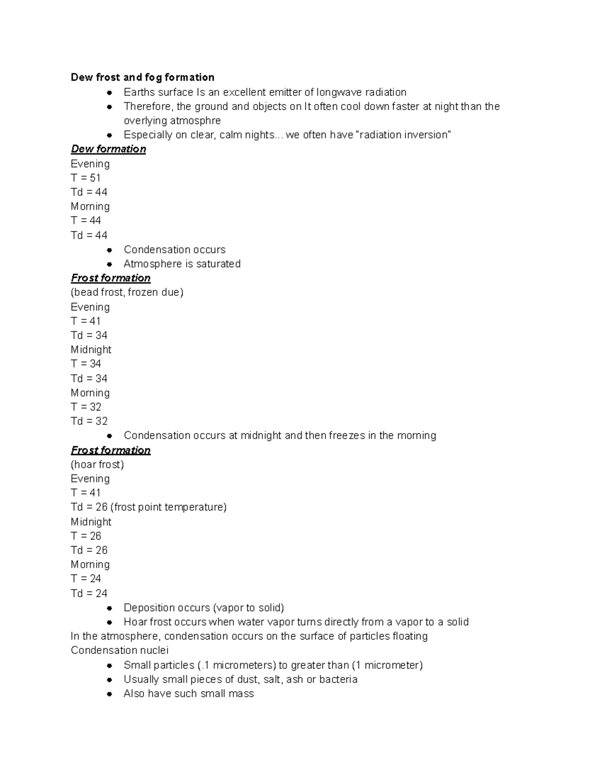 Meteorology study notes (35) - Dew frost and fog formation Earths ...