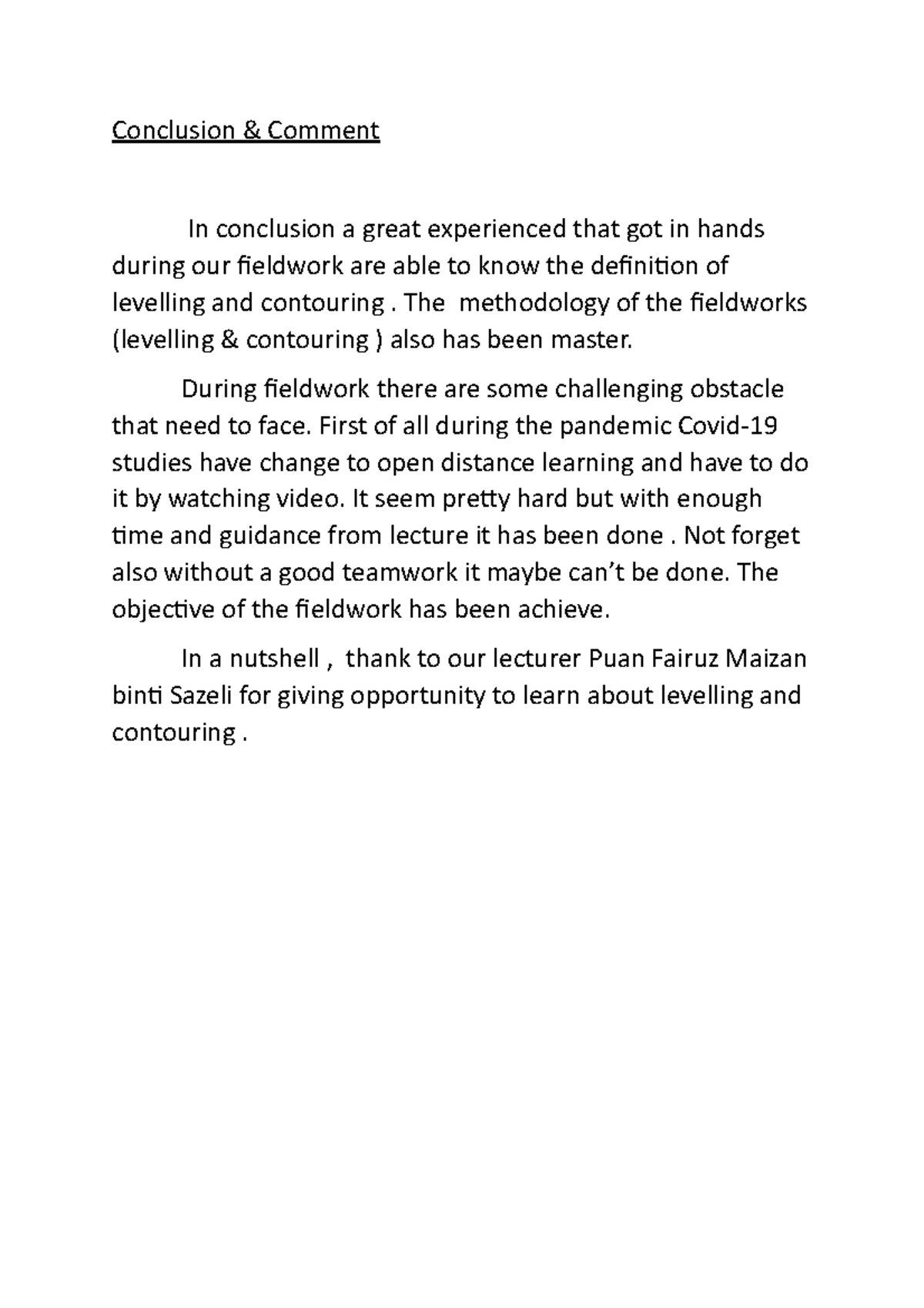 Conclusion sug111 fundamental of land surveying - Conclusion & Comment ...