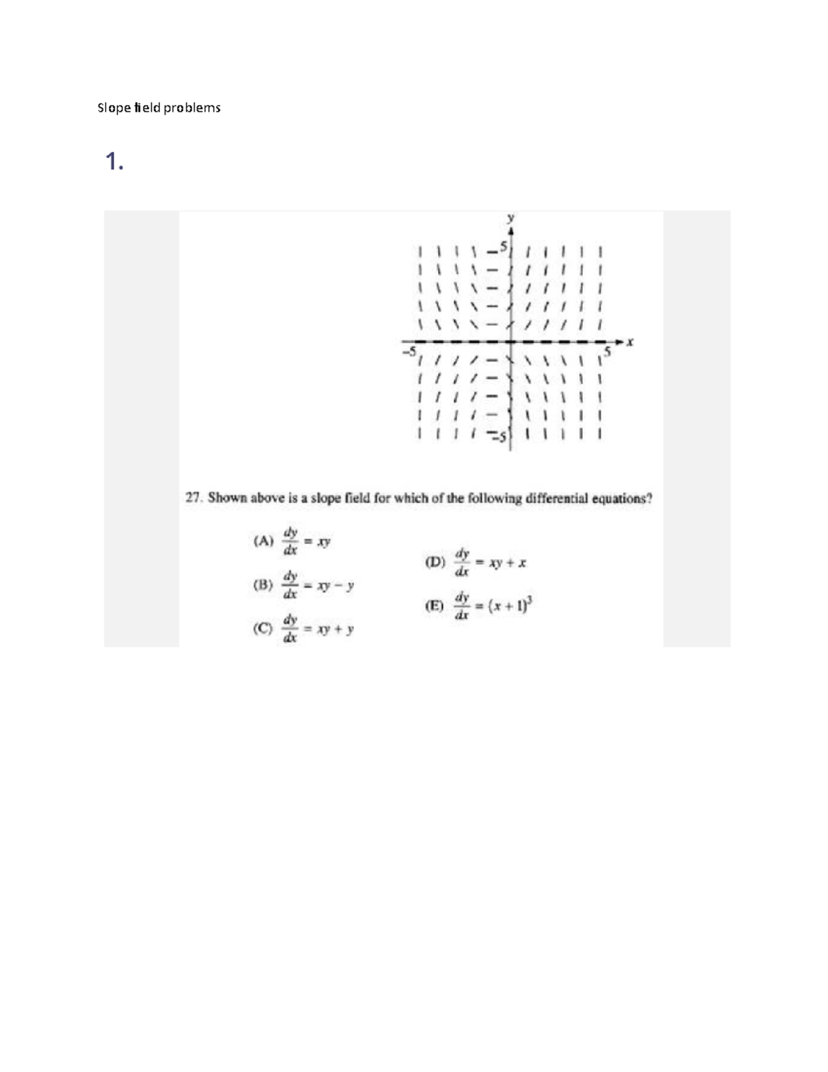 Slope field 1 - Practice Material - 1131 - Slope field problems - Studocu