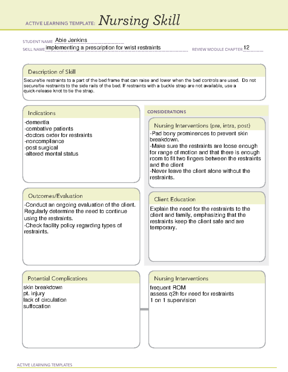 Nursing skills - NURS 3111 - ACTIVE LEARNING TEMPLATES Nursing Skill ...