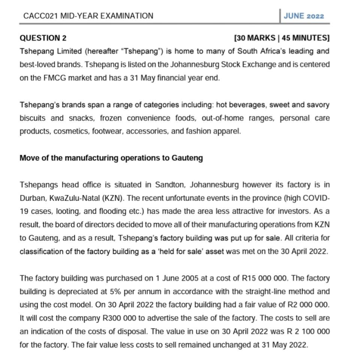 IFRS 5 AND IAS 36 Class Example 1(2) - CACC021 - Studocu