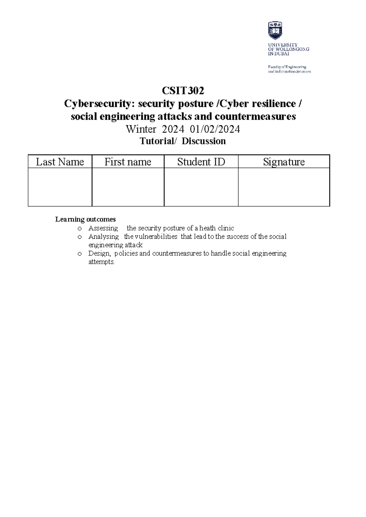 Csit302 winter 24 week 4 tutorial security posture social engineering - CSIT Cybersecurity ...