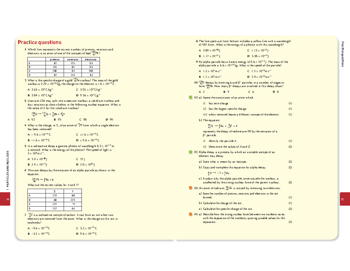 Particles Questions - 14 1 PARTICLES AND NUCLIDES Practice questions 1 ...