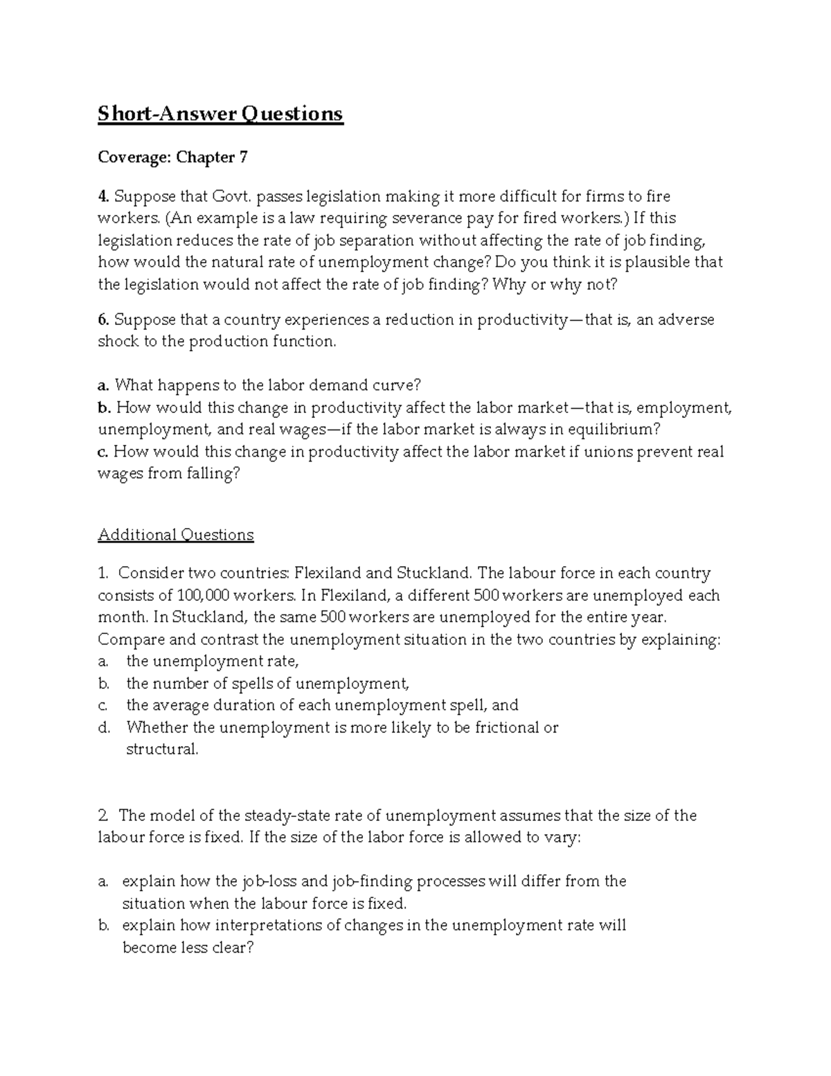 Sample Short Answer Questions Ch 7 - Short-Answer Questions Coverage ...