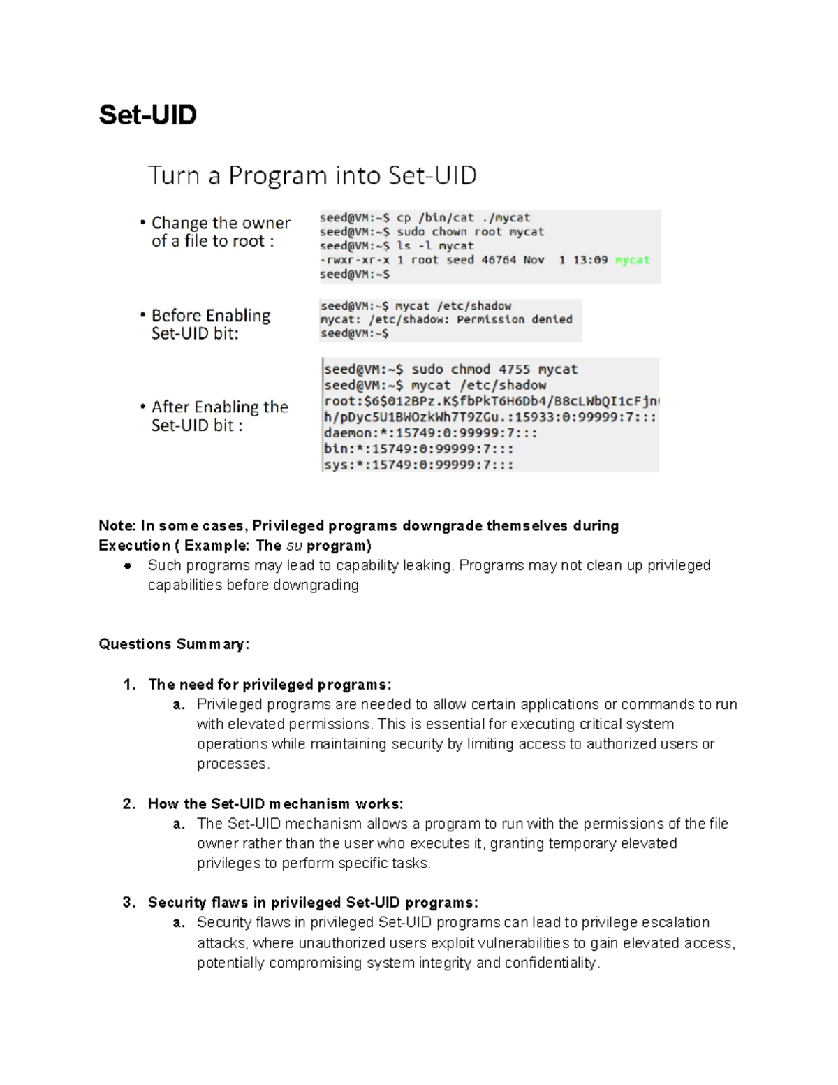 CIS 449 Study Guide - Set-UID Note: In some cases, Privileged programs ...