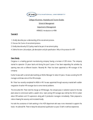 Tutorial 1 - Managing the human resource managemnt - HRM502 ...