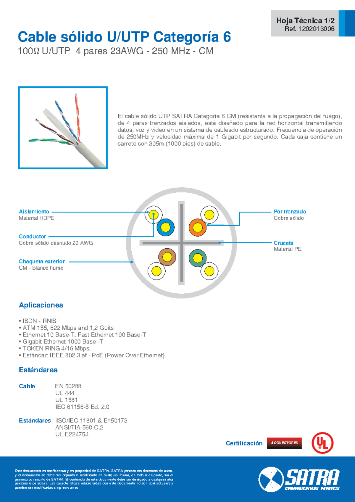 Ficha tecnica cable utp cat 6 satra 0202013 006 omnimedia peru - Este documento es confidencial ...