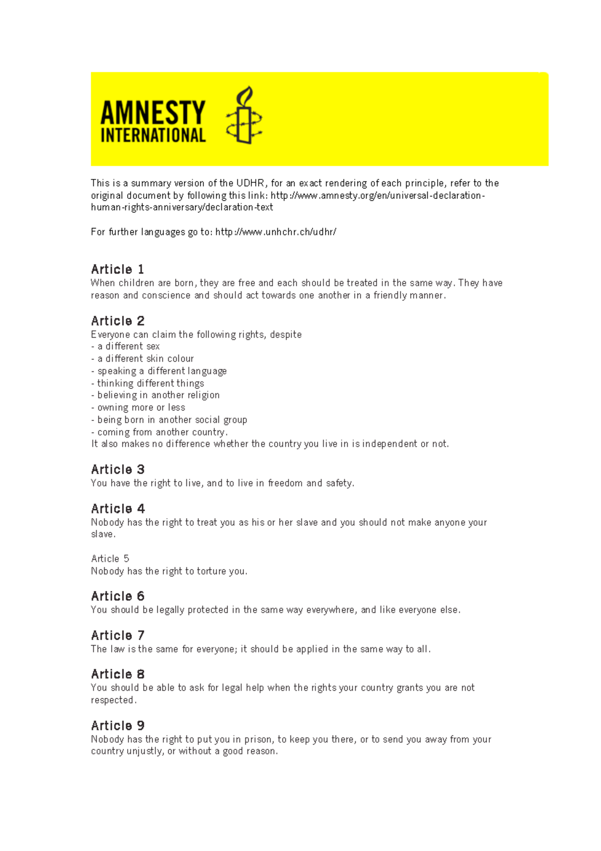 Simplified-UDHR - About udhr - This is a summary version of the UDHR ...