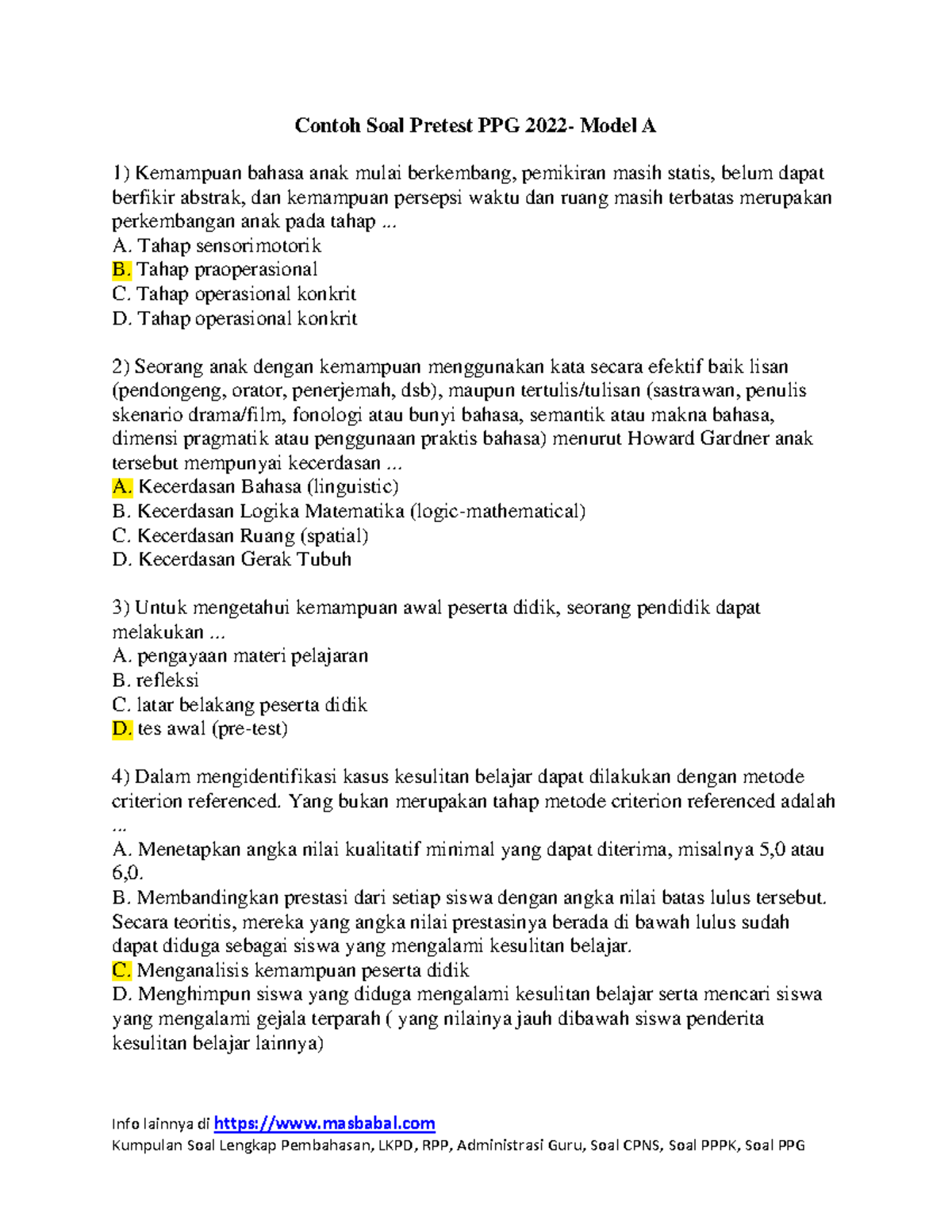 [] Contoh Soal Pretest PPG 2022- Model A - Mathematics 202 - SMPU - Studocu