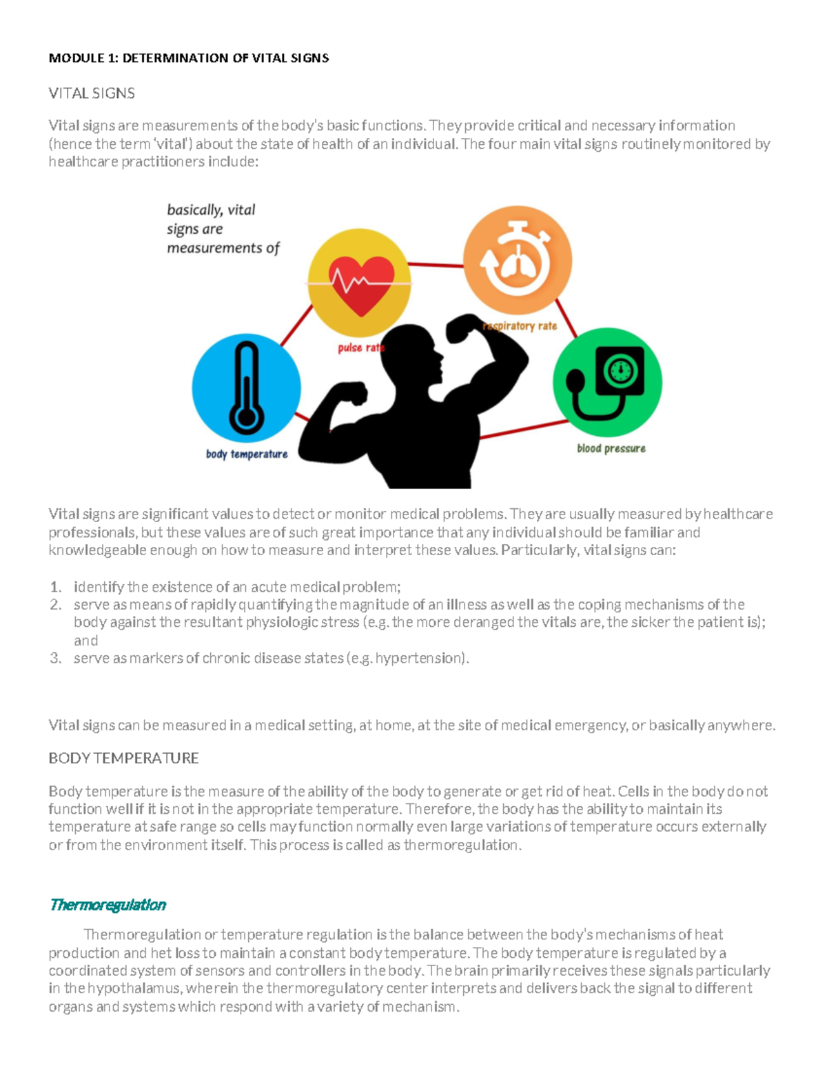 Pharmacology Lab notes - MODULE 1: DETERMINATION OF VITAL SIGNS VITAL ...