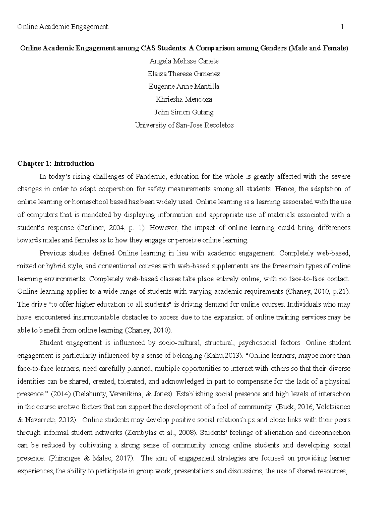 Group 4- Research Paper - Online Academic Engagement 1 Online Academic ...