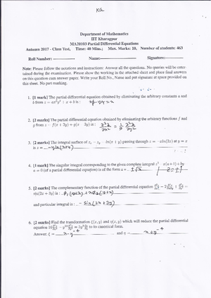 PDE end - Partial Differential Equation Question paper which contains ...