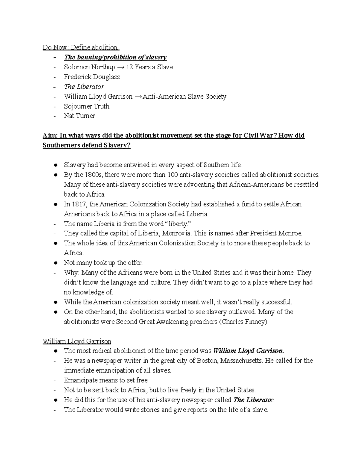 Copy of Cycle 11 Day 6, 1 3 18 - Do Now: Define abolition. - The ...