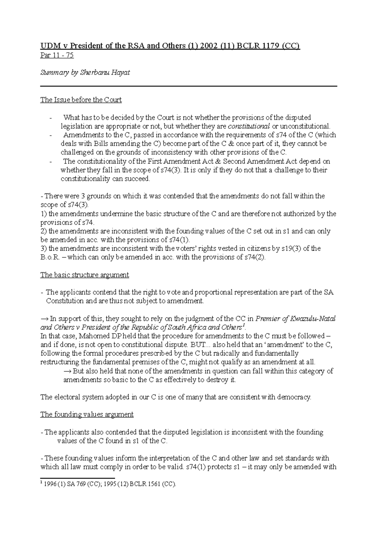# UDM v President of RSA and Others (1) 2002 (11) BCLR 1179 (CC) - UDM ...