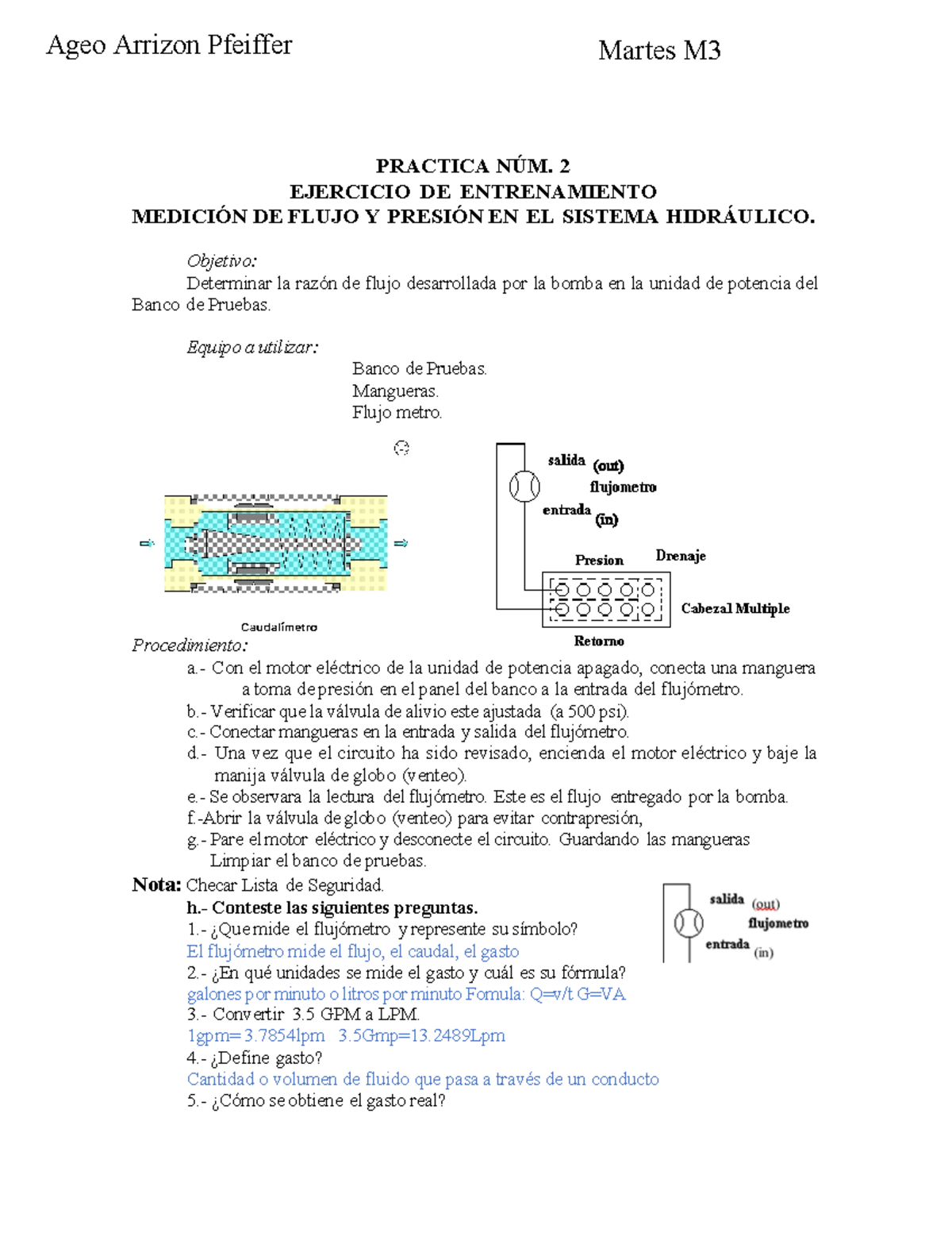Practicas de practicas laboratorio de potencia fluida - PRACTICA NÚM. 2 EJERCICIO DE ...