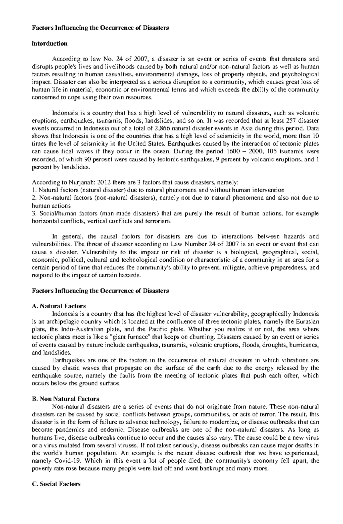 Factors Influencing the Occurrence of Disasters - Factors Influencing ...