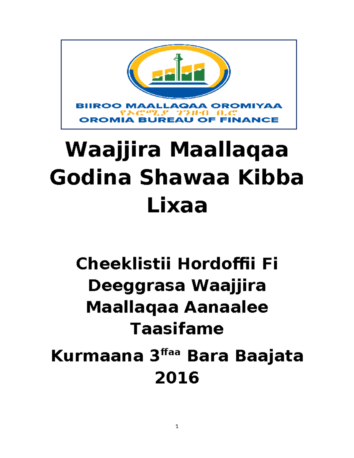 Cheekii liistii Mallaqaa bara 2016 kurmaana 1ffaa - Waajjira Maallaqaa ...