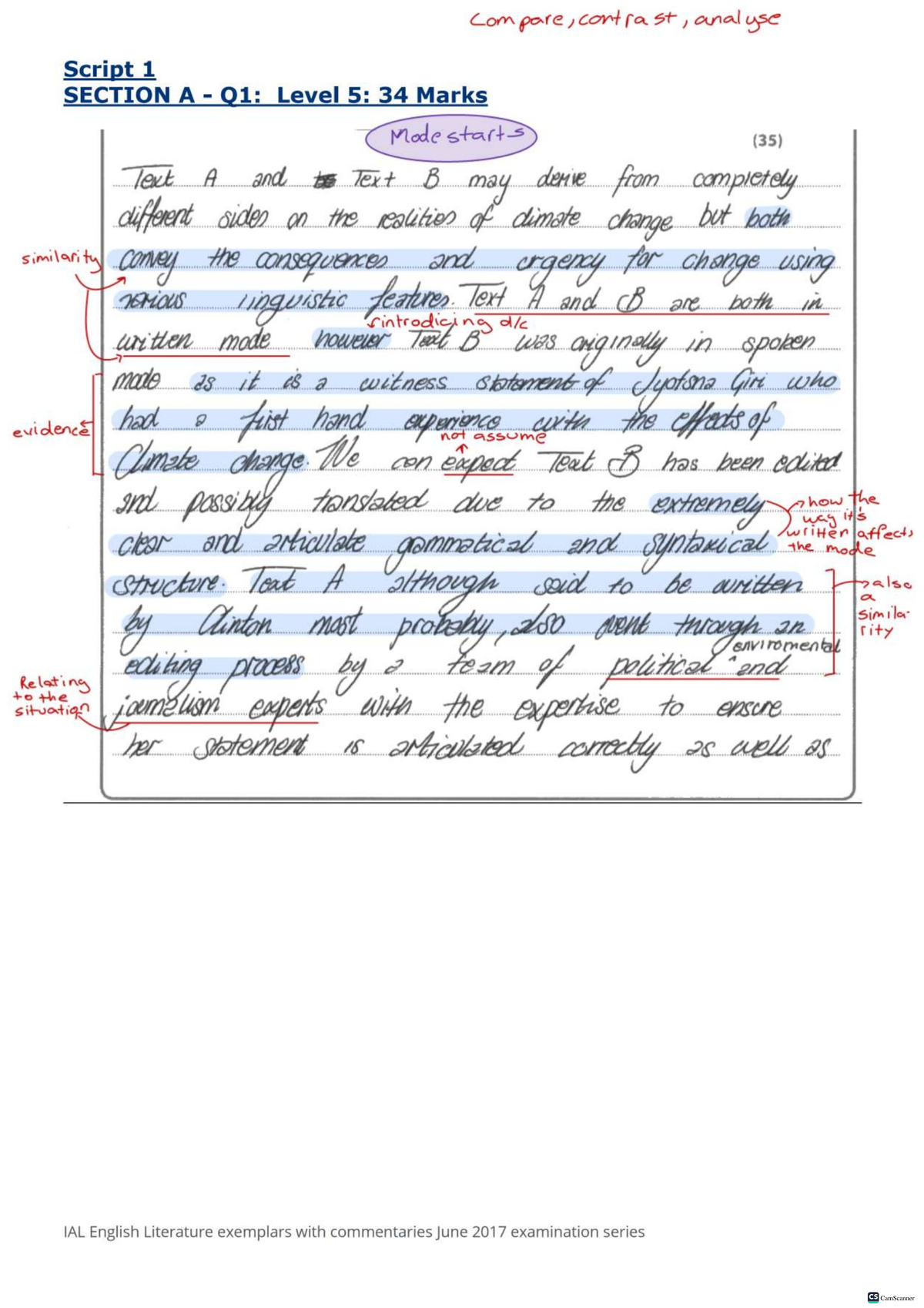 Exemplar IAS Unit 1 Language Context Identity 35 work question answer ...