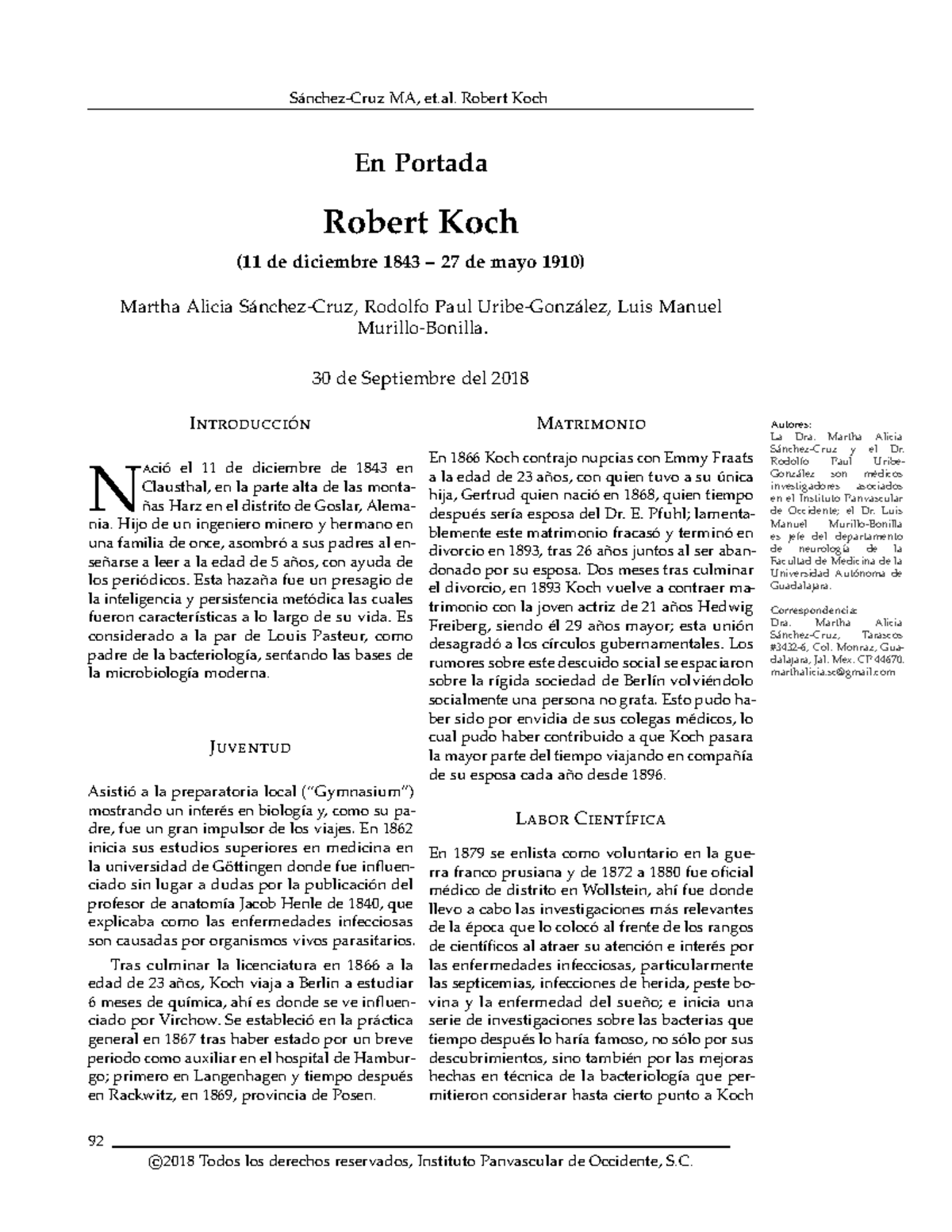 Luismurillo,+nobel+#5 - Sánchez-Cruz MA, et. Robert Koch En Portada ...