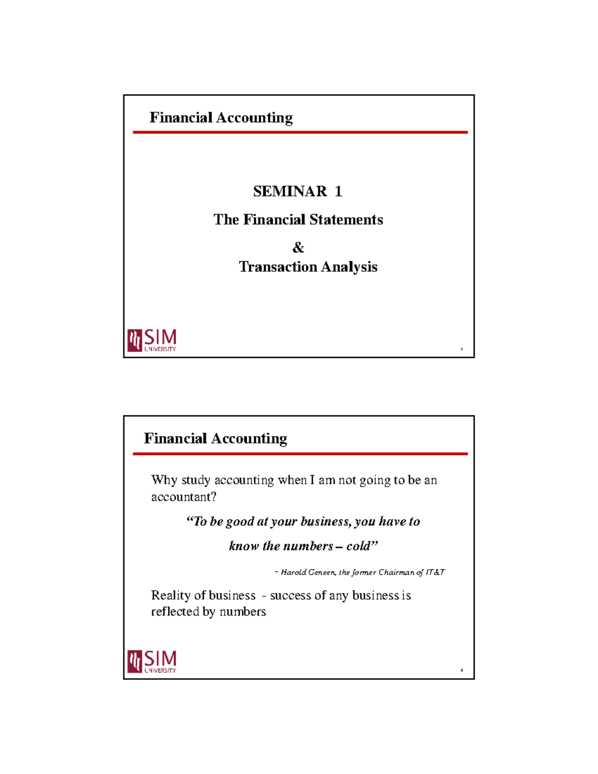 Seminar 1 - Class Handout - 1 Financial Accounting SEMINAR 1 The ...