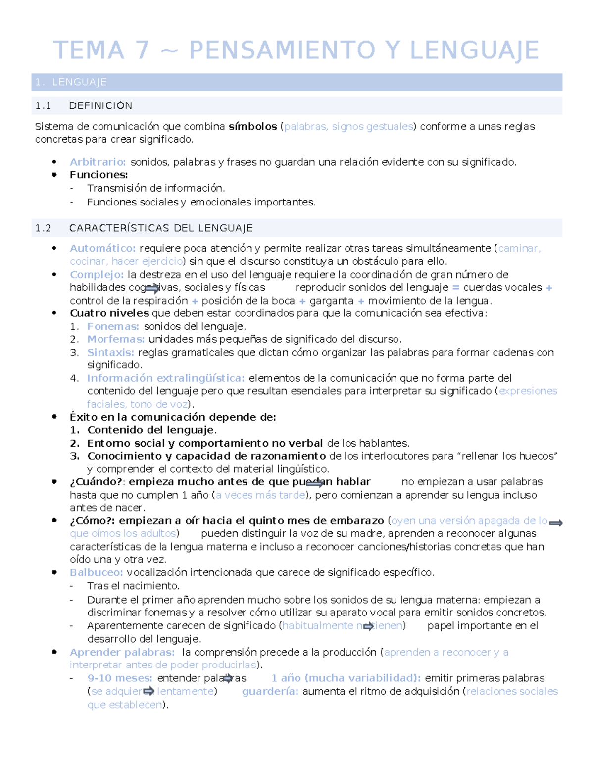 T.7 Lenguaje y pensamiento - TEMA 7 ~ PENSAMIENTO Y LENGUAJE 1. LENGUAJE 1 DEFINICIÓN Sistema de ...