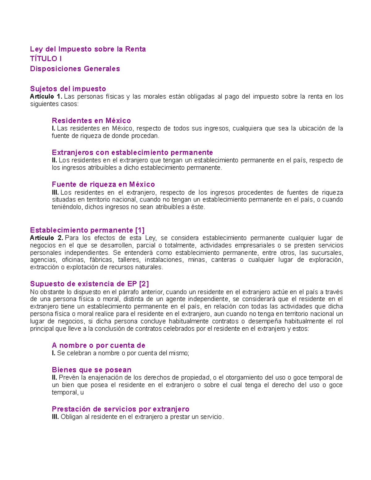 LISR 2022 - bueno - Ley del Impuesto sobre la Renta TÍTULO I ...