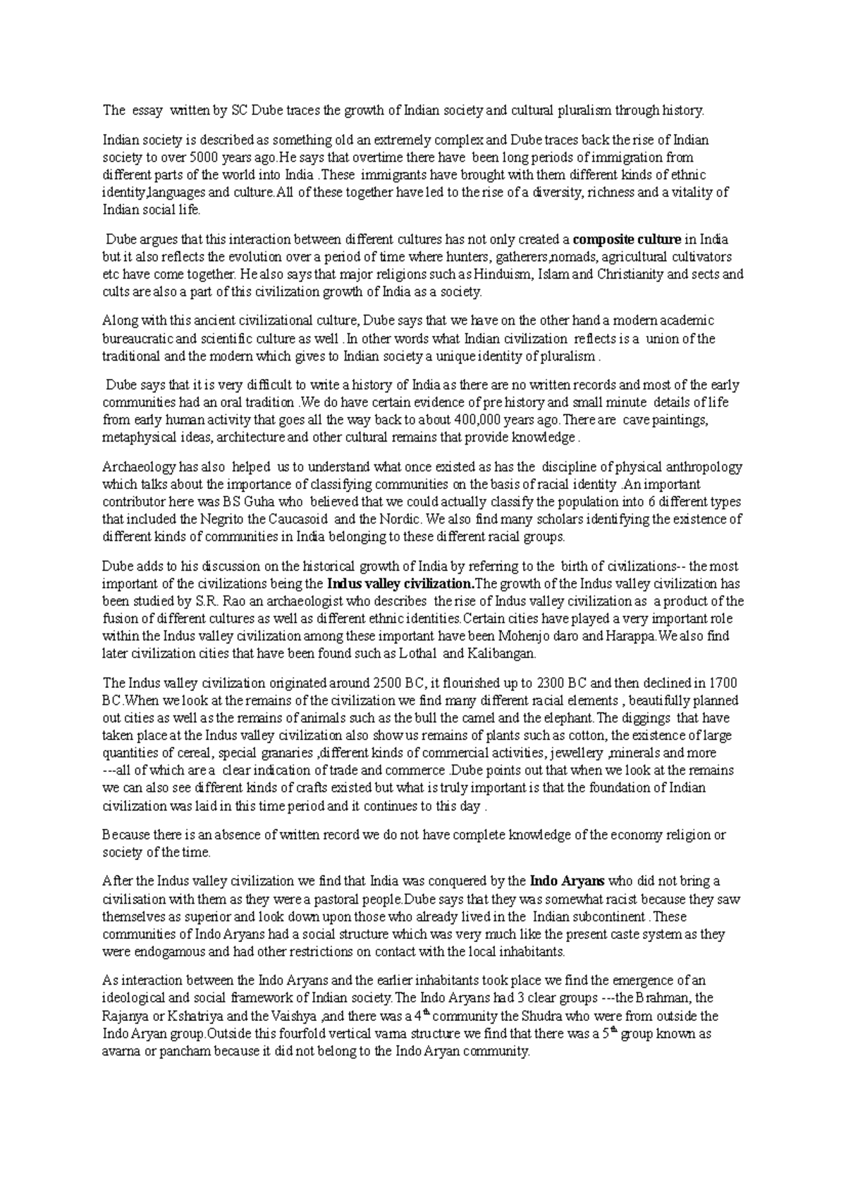 SC DUBE - Nothing - The essay written by SC Dube traces the growth of ...