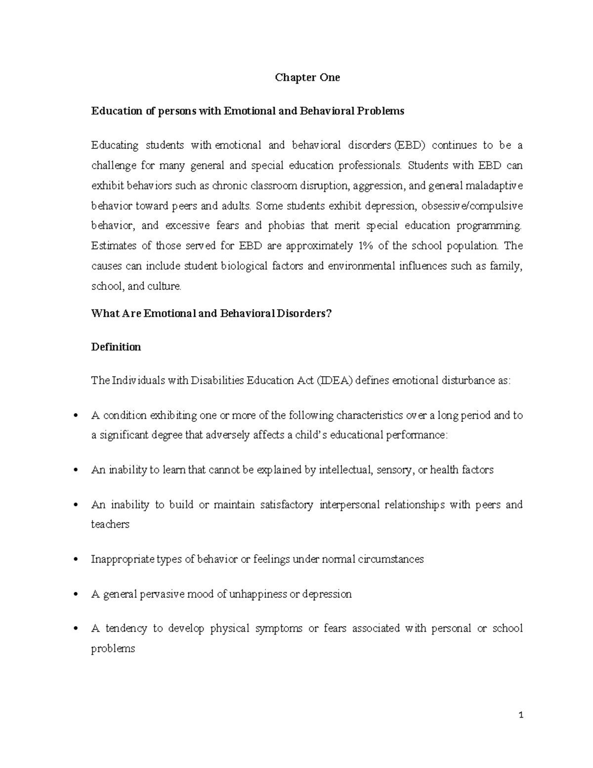 Handout FOR EBD Course - Chapter One Education of persons with ...