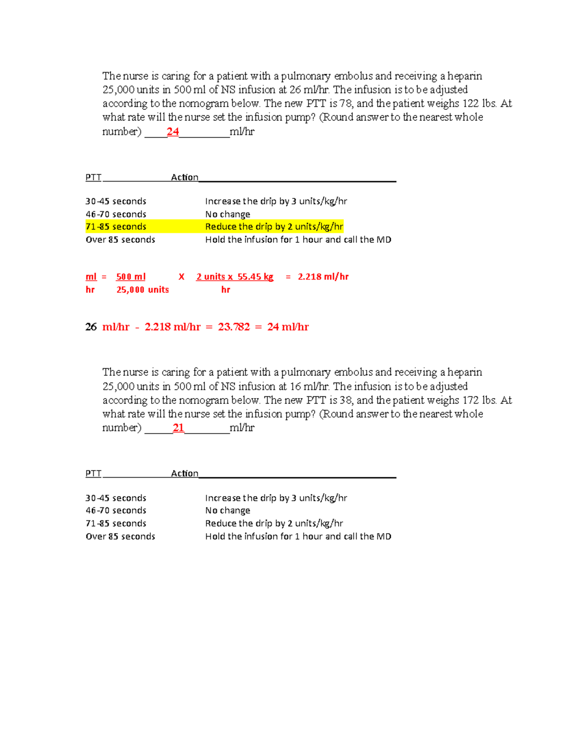 Heparin Nomogram - The nurse is caring for a patient with a pulmonary ...