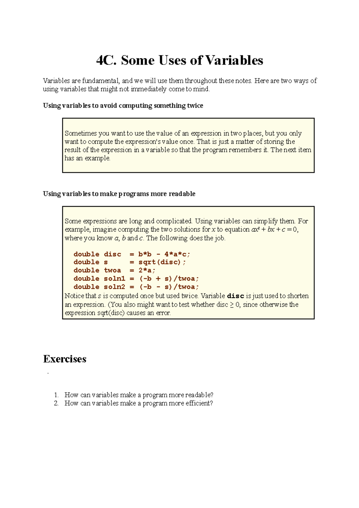 Lecture 4C - Some uses of variables - 4C. Some Uses of Variables ...