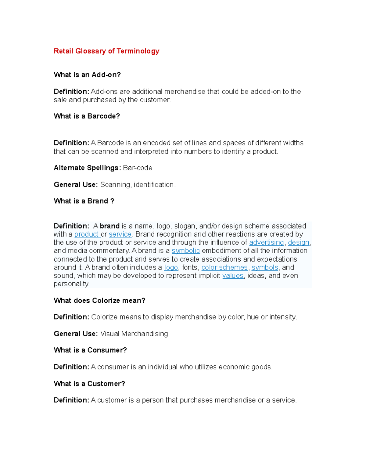 Retail Glossary - Add-ons are additional merchandise that could be ...