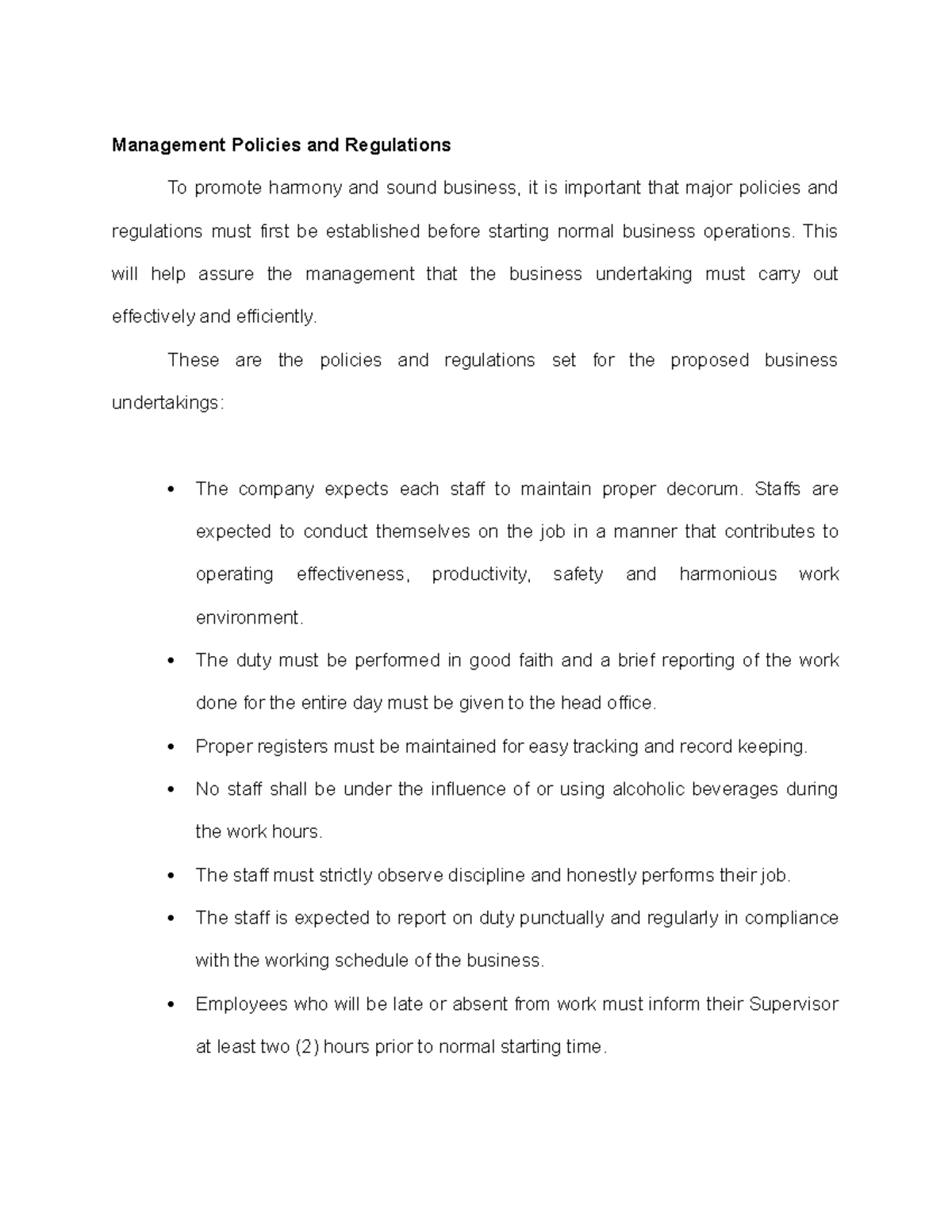 Policies - BSBA-HRDM - Management Policies and Regulations To promote ...