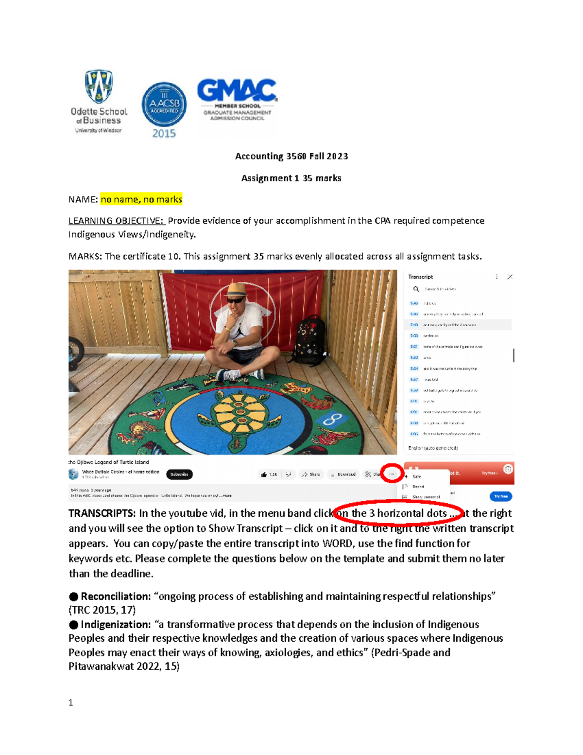 Individual Assignment 1 Revised Sept 20 2023 - Accounting 3560 Fall ...