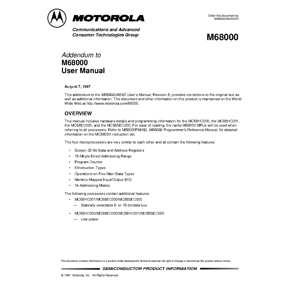 M68000 - 68000 - Order this document by M68000UMAD/AD This document ...