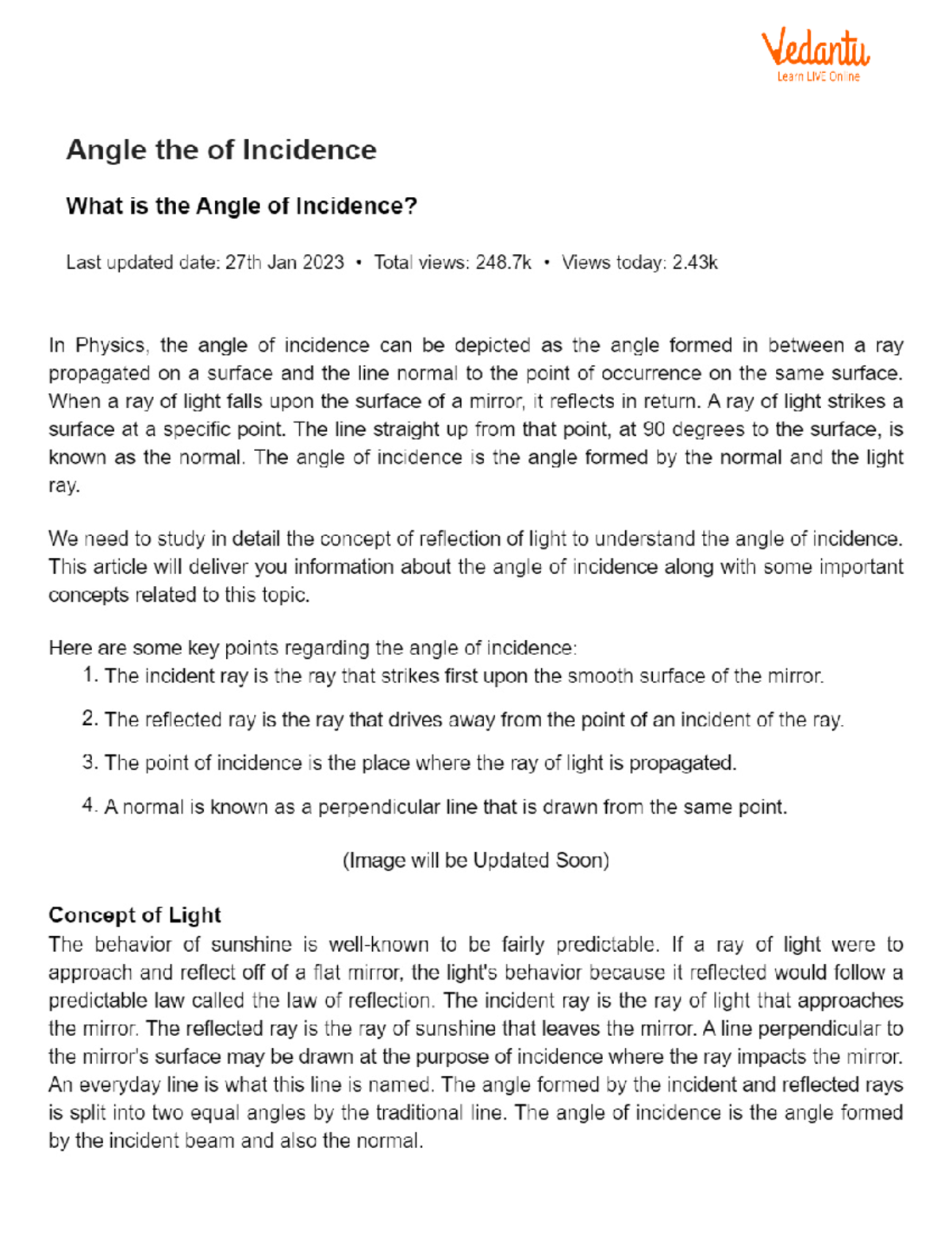 Angle the of Incidence - B.tech CSE - Studocu