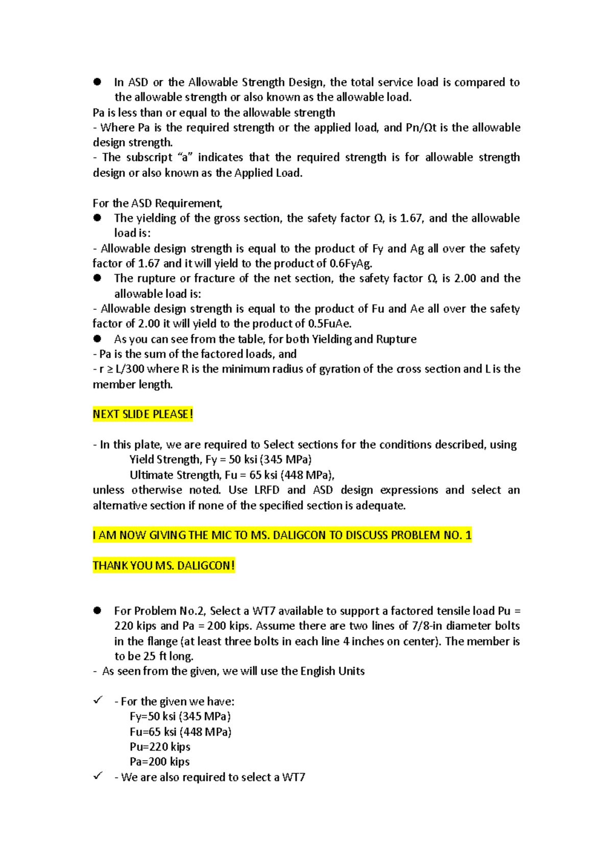 In ASD or the Allowable Strength Design - Pa is less than or equal to ...