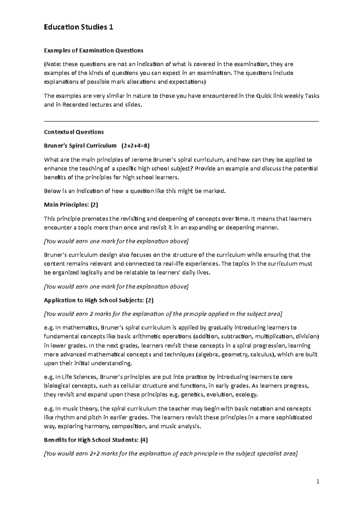 EDSA700 Examples of Examination Questions - Examples of Examination ...