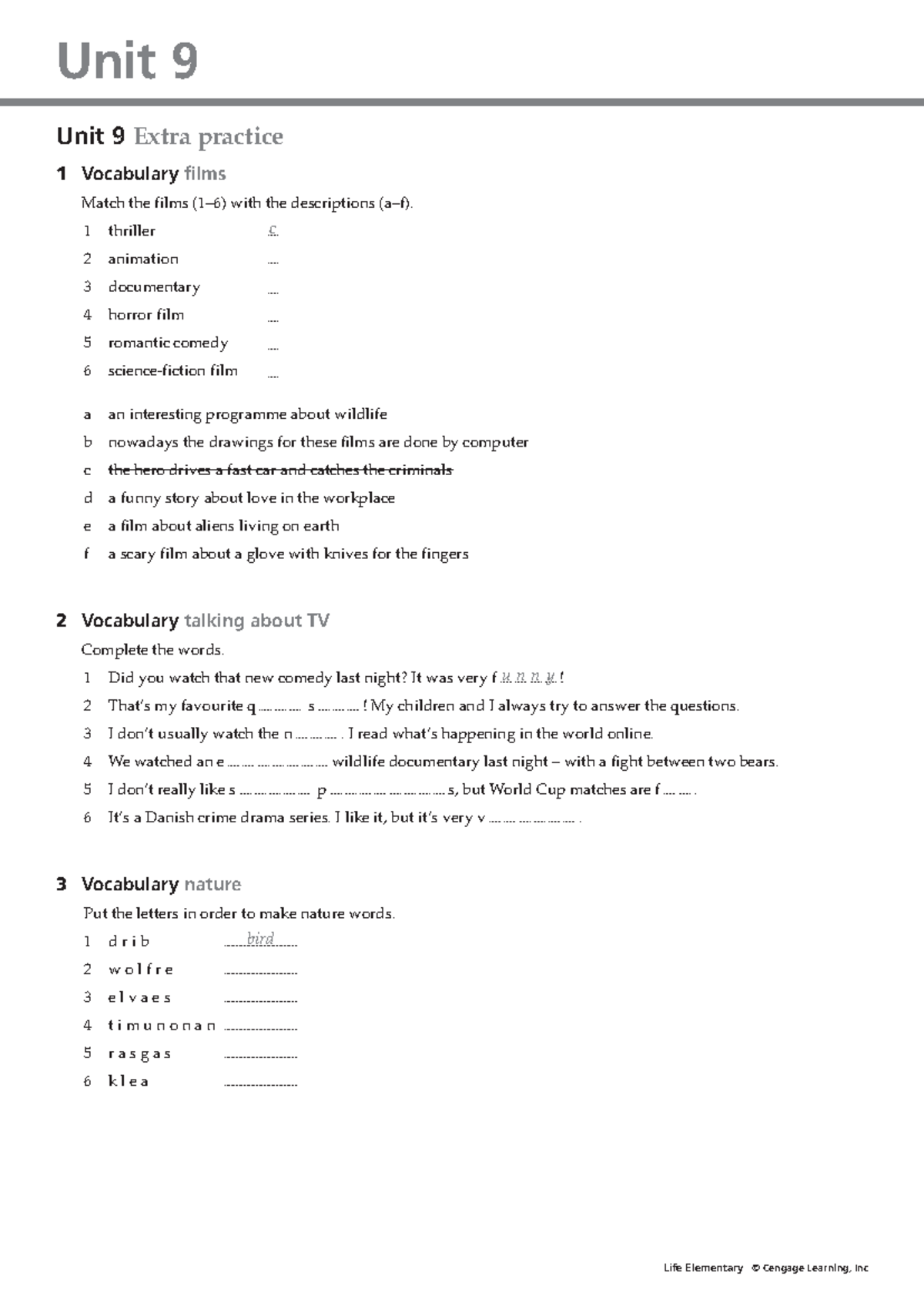 Elem unit9 extrapractice be 0 - Life Elementary © Cengage Learning, Inc Unit 9 Unit 9 Extra ...