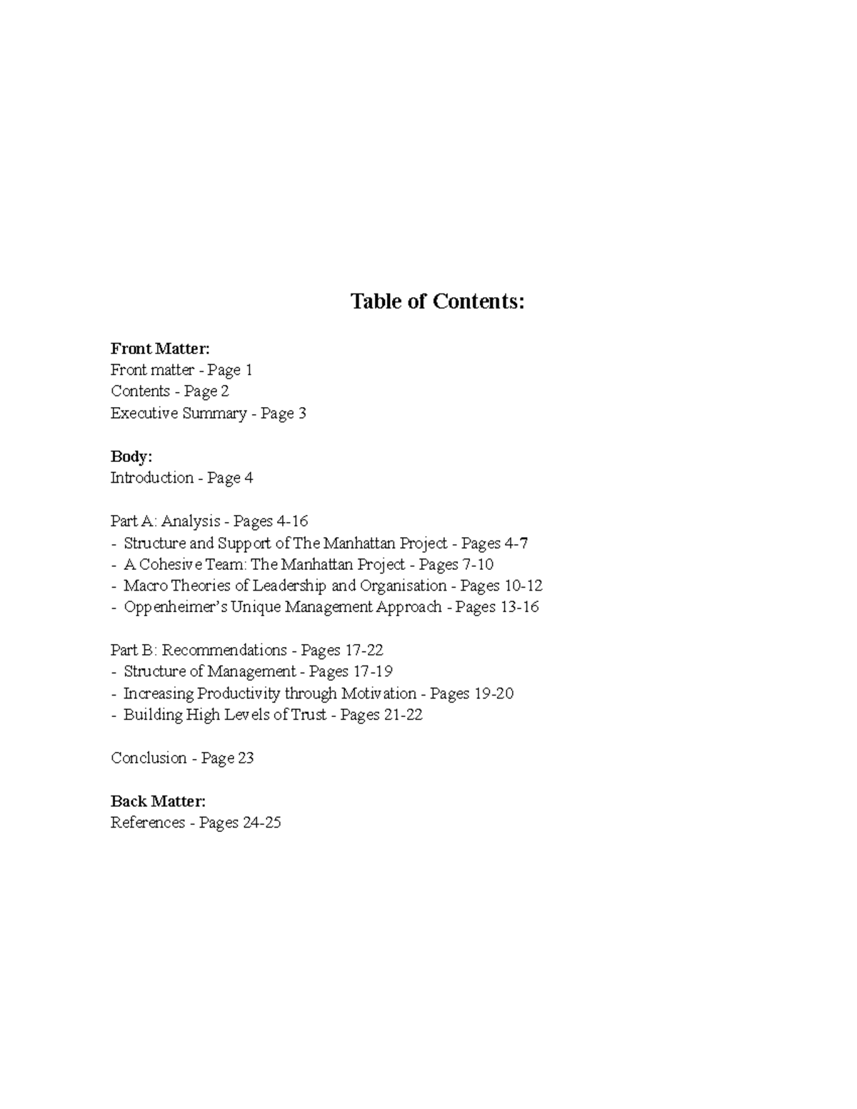 Group report manhattan project - Table of Contents: Front matter - Page ...