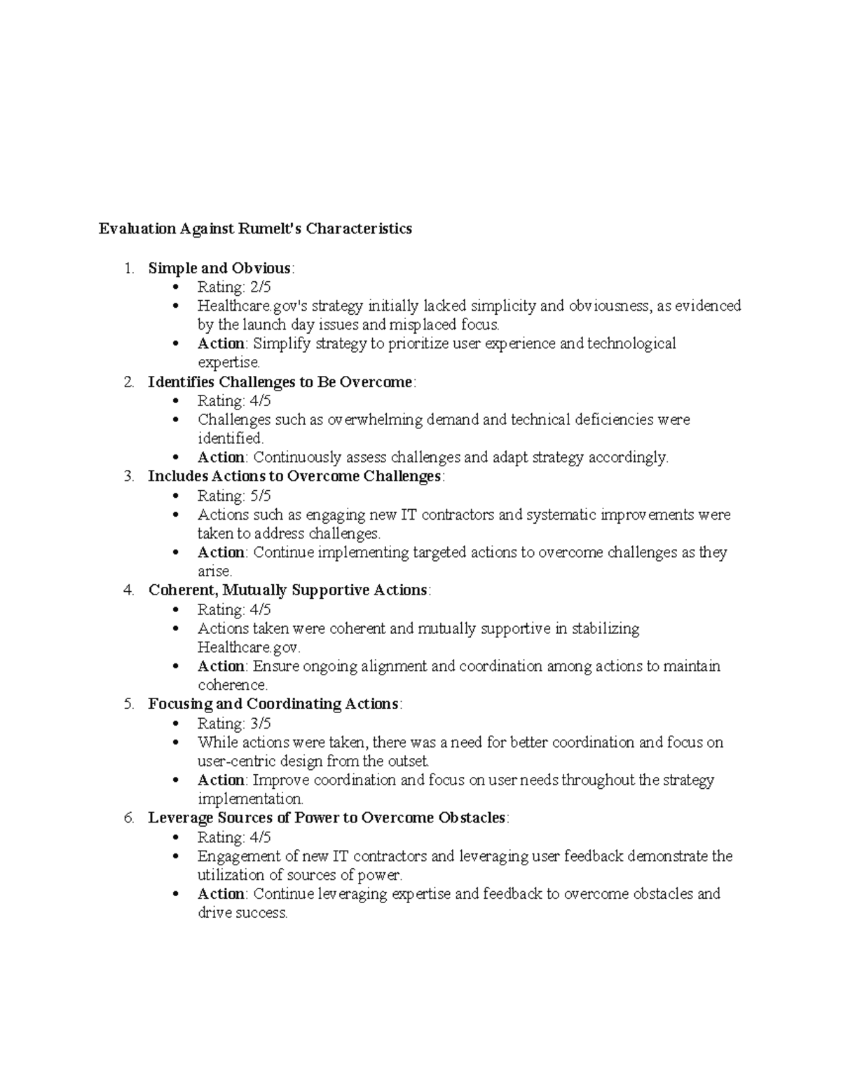 Evaluation Against Rumelt - Simple and Obvious: Rating: 2/ Healthcare's ...