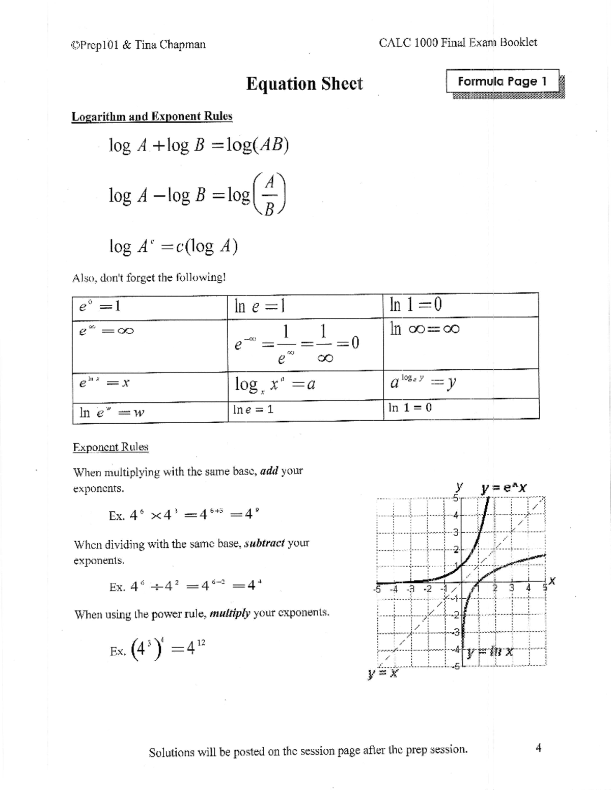 Calc 1000 equation sheet 0001 - @Prep & llina Chapman CALC 1000 Final ...