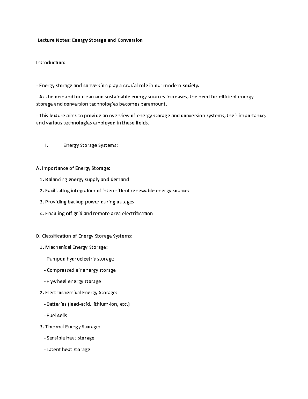 Lecture Notes Energy Storage And Conversion Lecture Notes Energy Storage And Conversion