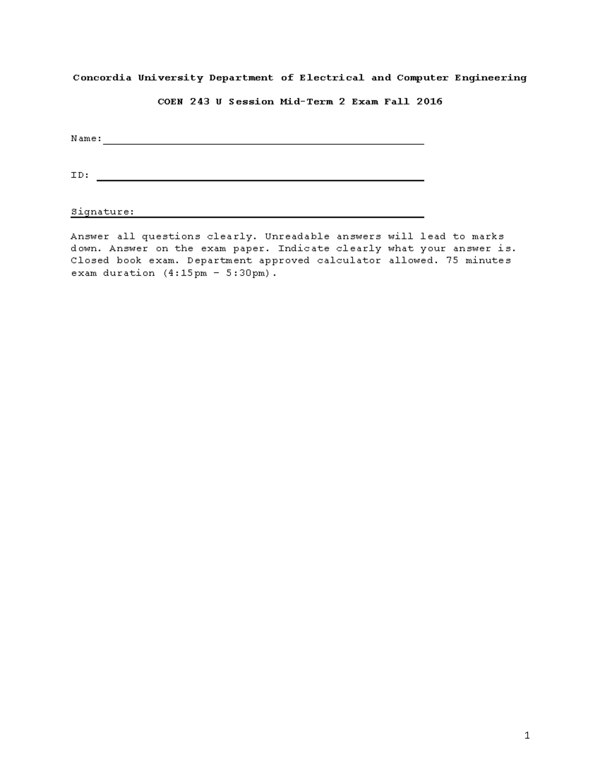 Exam December, questions - Concordia University Department of ...