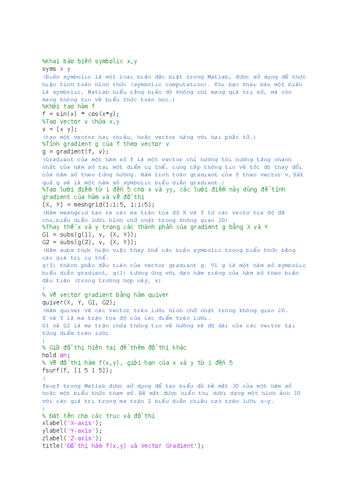 Gt2 matlab - ... - %Khai báo biến symbolic x,y syms x y (Biến symbolic ...