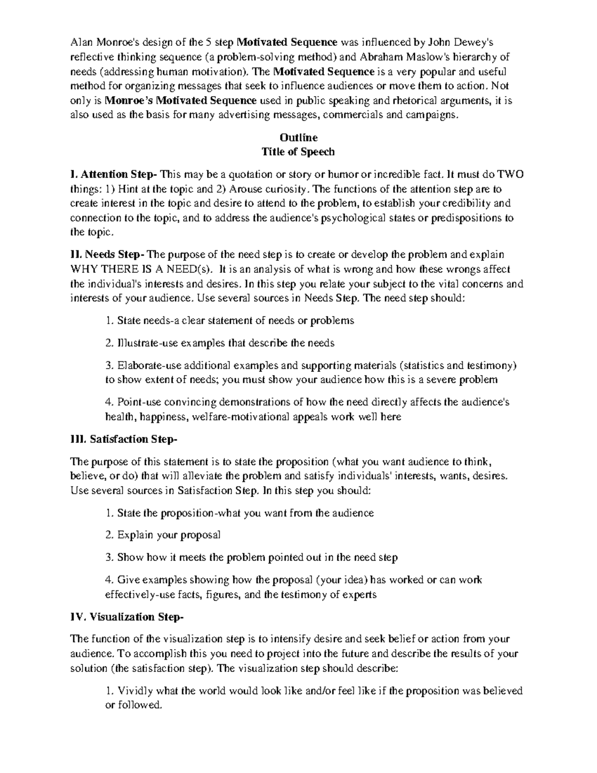 Sample Structure for Monroe's 5 Step Motoivated Sequence - Alan Monroe ...